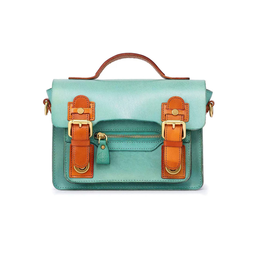 Compact Leather Cambridge Satchel,Stylish Color Contrast Crossbody Lea ...