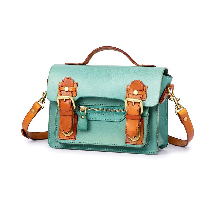 Compact Leather Cambridge Satchel,Stylish Color Contrast Crossbody Lea ...
