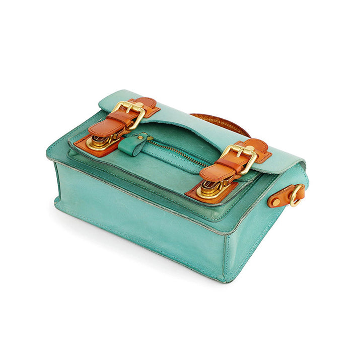 Compact Leather Cambridge Satchel,Stylish Color Contrast Crossbody Lea ...