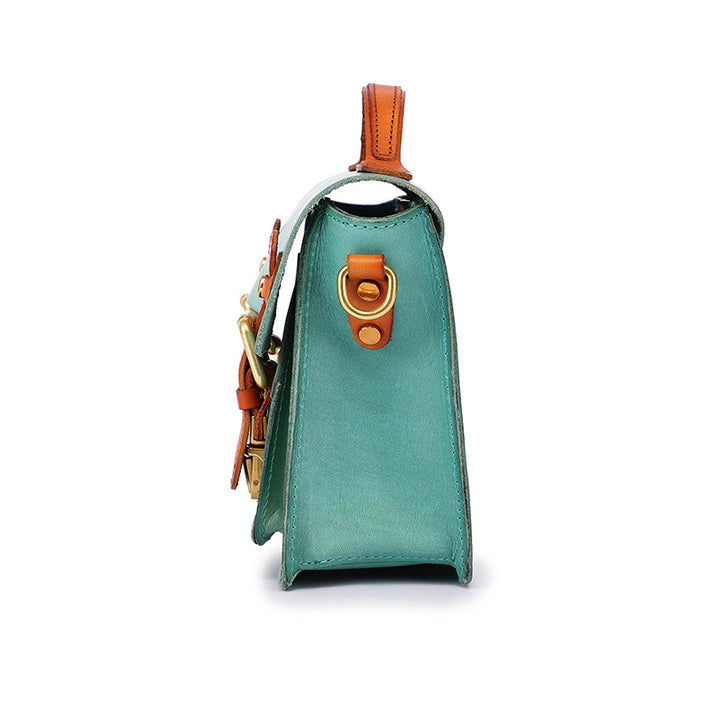 Compact Leather Cambridge Satchel,Stylish Color Contrast Crossbody Lea ...