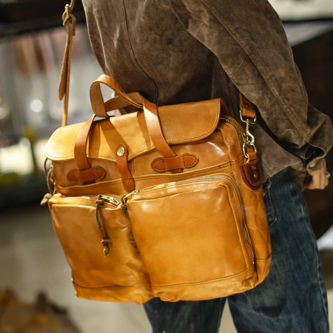 Genuine Leather Laptop Briefcase Men's bag, Calfskin Briefcase For Men ...